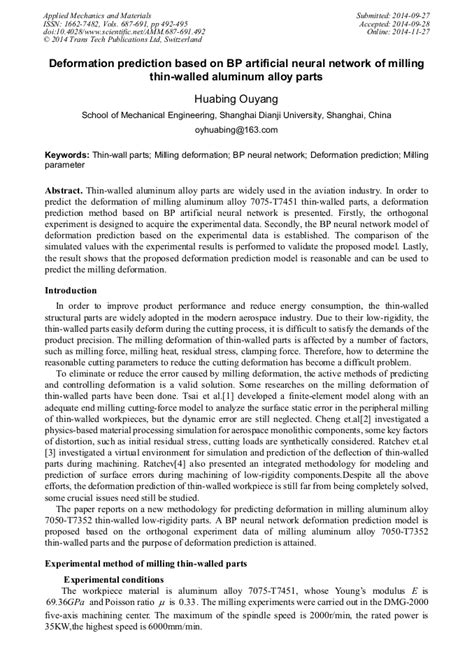 Deformation Prediction Based On Bp Artificial Neural Network Of Milling