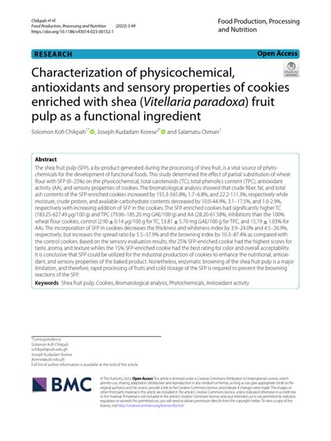 Characterization Of Physicochemical Antioxidants And Sensory Properties Of Cookies Enriched With