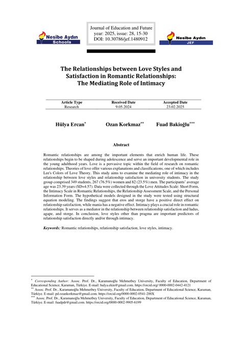 Pdf The Relationships Between Love Styles And Satisfaction In Romantic Relationships The