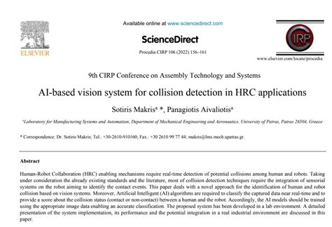 Ai Based Vision System For Collision Detection In Hrc Applications