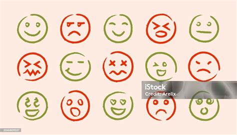 낙서 이모티콘 얼굴 다양한 감정과 기분을 가진 재미있는 이모티콘 캐릭터 디자인을 위한 손으로 그린 스케치 이모티콘 벡터 격리