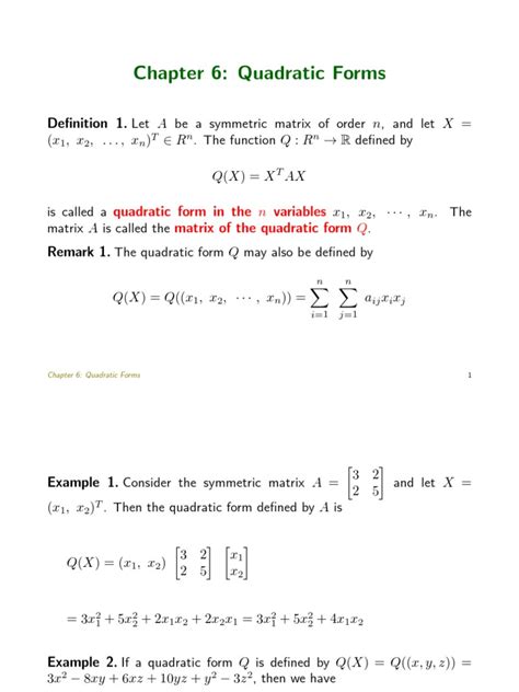 Characterizing Quadratic Forms Through Matrix Properties Pdf Matrix