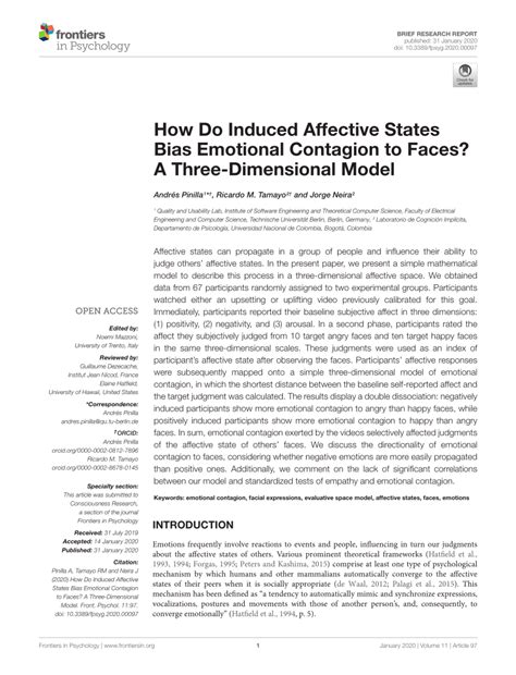 Pdf How Do Induced Affective States Bias Emotional Contagion To Faces A Three Dimensional Model