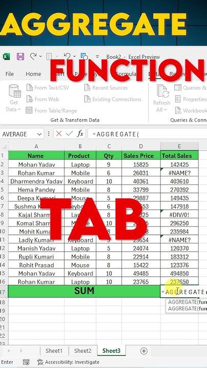 Aggregate Function In Excel Shortvideo Excel Computer Youtube