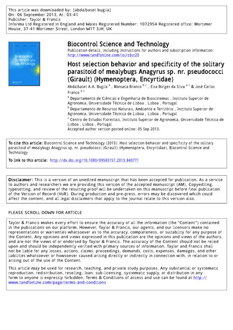 Pdf Host Selection Behavior And Specificity Of The Solitary Parasitoid Of Mealybugs Anagyrus