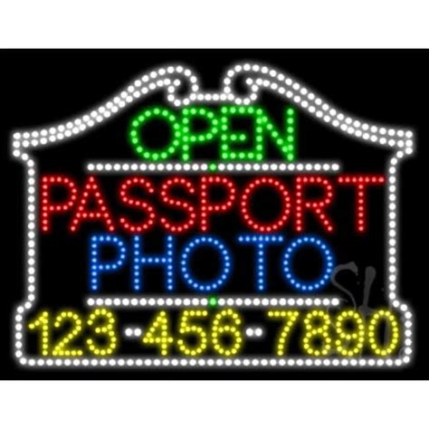 Everything Neon Passport Photo Open With Phone Number Animated Led Sign