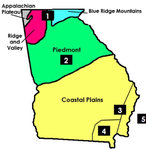 The Five Geographic Regions Of Georgia Map Features 54 Off