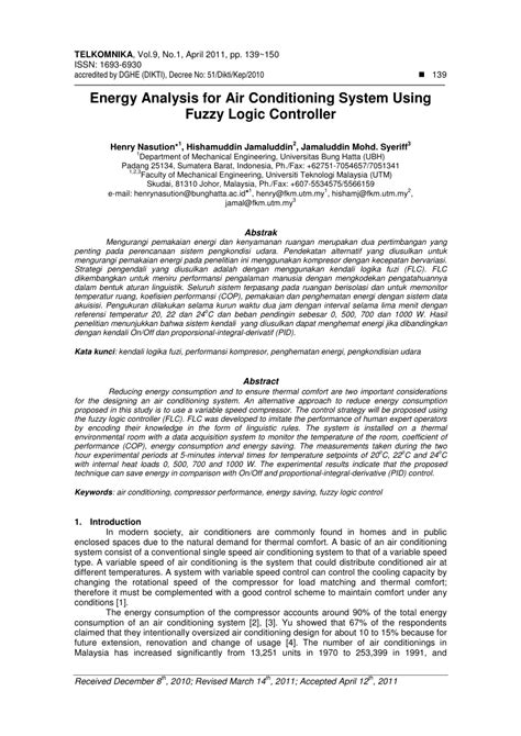 pdf energy analysis for air conditioning system using fuzzy logic