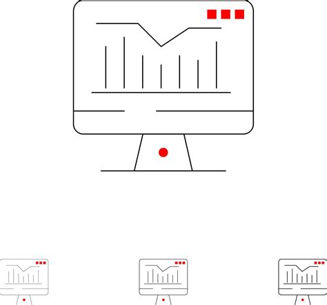 Computer Static Graph Monitor Bold And Thin Black Line Icon Set
