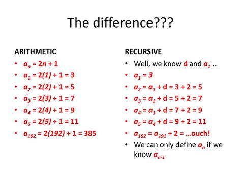 PPT RECURSIVE SEQUENCES Vs ARITHMETIC SEQUENCES PowerPoint Presentation ID 6120099