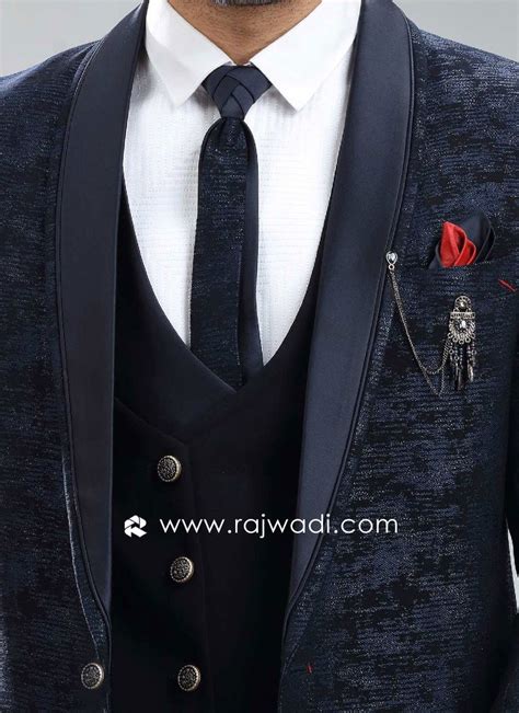 Imported Fabric Navy Blue Tuxedo Suit For Wedding