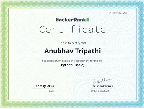 Anubhav Tripathi On Linkedin Python Programming Certification Hackerrank Coding Developer