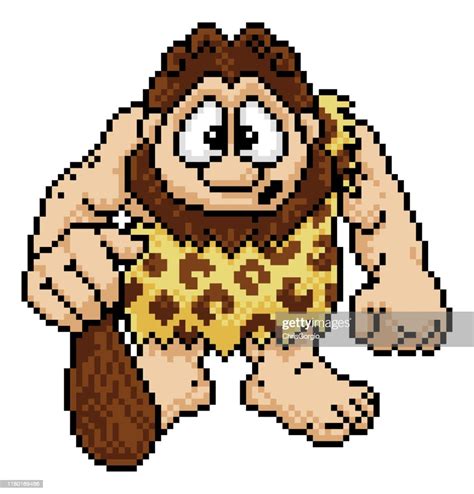 Caveman In Pixel Art 8 Bit Arcade Video Game Style High Res Vector