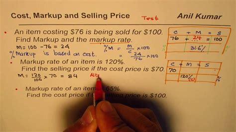 Examples To Find Markup Rate Cost And Selling Price Percent