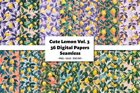 Cute Lemons Vol3 36 Seamless Digital Papers