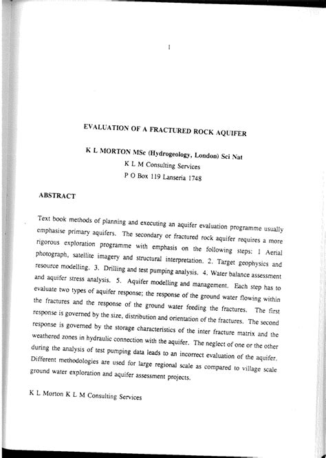 Pdf Evaluation Of A Fractured Rock Aquifer