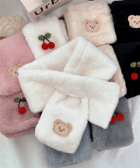 [파이널세일]곰돌이 체리 밍크퍼머플러 인조털 목도리 에이블리