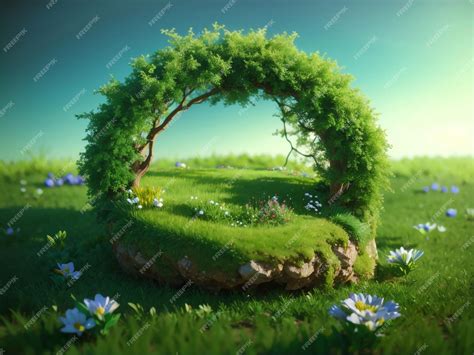 Premium Ai Image Green Background With Grass And Cloud Modeling