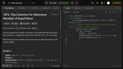 Flip Columns For Maximum Number Of Equal Rows Leetcode Youtube