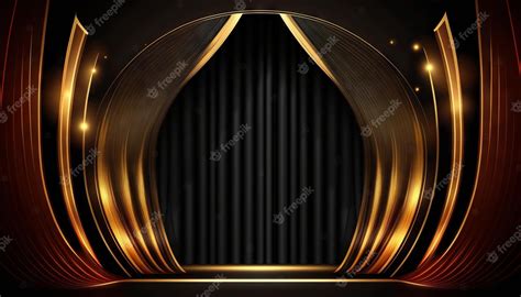 레드 카펫 럭셔리 배경 생성 Ai에 검은 황금 커튼 무대 상 배경 트로피 프리미엄 사진