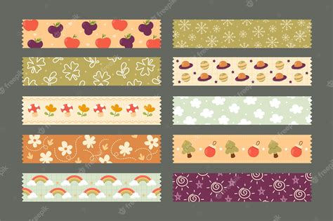 Colección De Cintas Washi Dibujadas A Mano Vector Premium