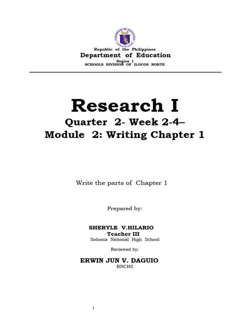 Research 1 Melc 2 Writing Chapter 1no Answerkey Pdf