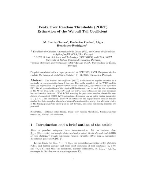 Pdf Peaks Over Random Thresholds Port Estimation Of The Weibull