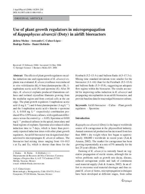 Pdf Use Of Plant Growth Regulators In Micropropagation Of Kappaphycus Alvarezii Doty In
