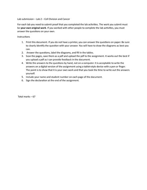 Lab 2 Cell Division And Cancer Lab Work Submission Assignment Lab