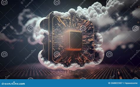 Cloud Computing Technology A Computer Chip In The Clouds Generative AI Stock Illustration