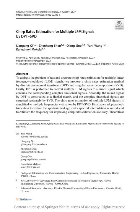 Chirp Rates Estimation For Multiple Lfm Signals By Dptsvd Request Pdf