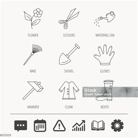 Schaar Hamer En Handschoenen Pictogrammen Schep De Borden