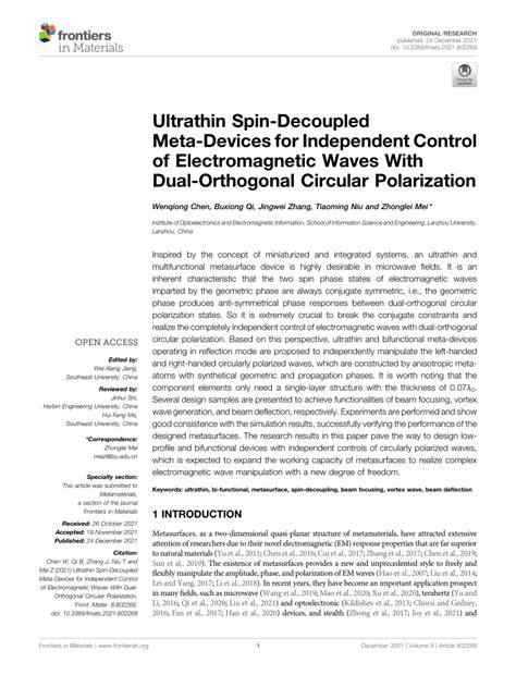 Pdf Ultrathin Spin Decoupled Meta Devices For Independent Control Of Electromagnetic Waves