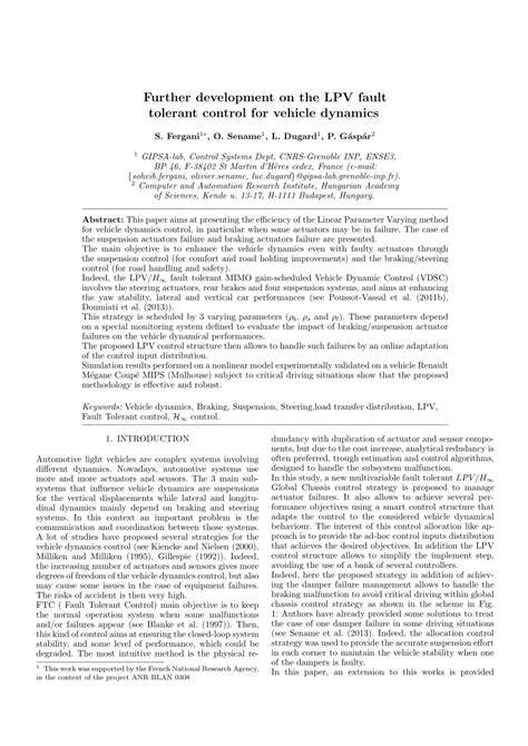 Pdf Further Development On The Lpv Fault Tolerant Control For Vehicle Dynamics