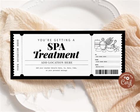 Spa Day Certificate Editable Spa Treatment Voucher Printable Massage