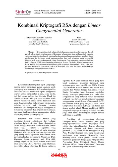 Pdf Kombinasi Kriptografi Rsa Dengan Linear Congruential Generator