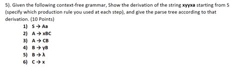 Solved Given The Following Context Free Grammar Show Chegg