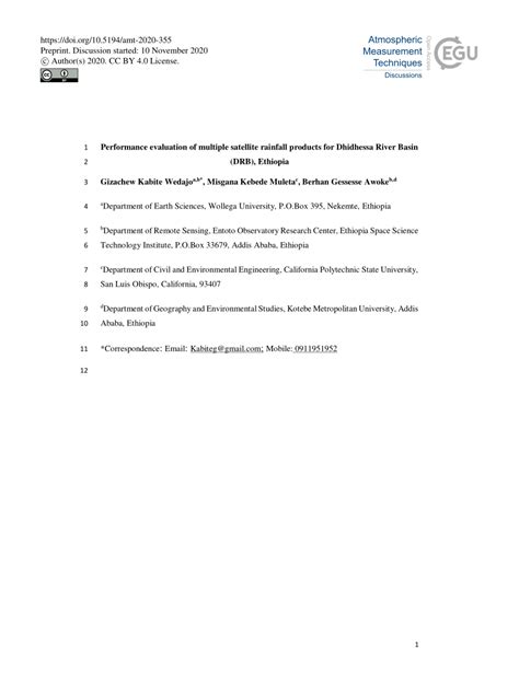 Pdf Performance Evaluation Of Multiple Satellite Rainfall Products