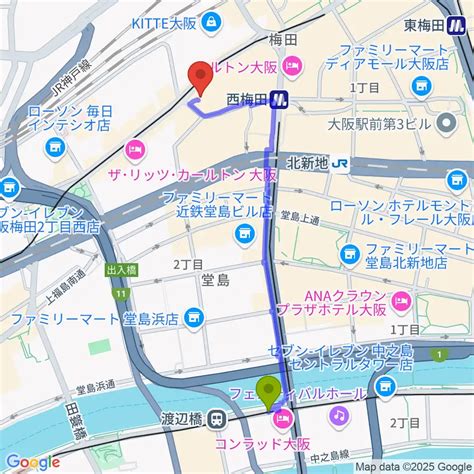 渡辺橋駅からビルボードライブ大阪へのルートマップ Mdata