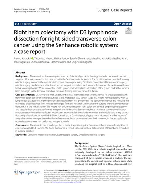 Pdf Right Hemicolectomy With D3 Lymph Node Dissection For Right Sided Transverse Colon Cancer