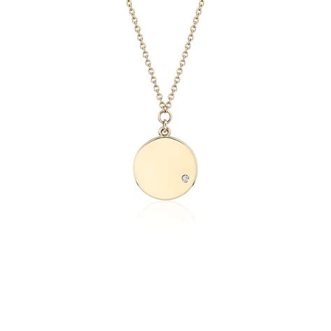 Mini Diamond Accented Engravable Disc Pendant 14k Yellow Gold Blue Nile