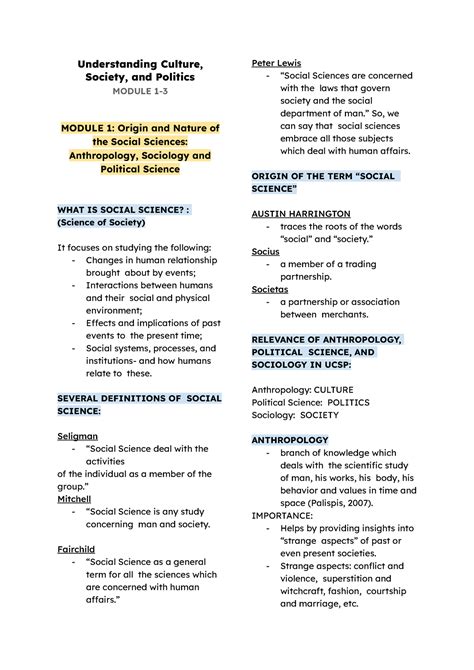 UCSP Notes Understanding Culture Society And Politics MODULE MODULE Origin And