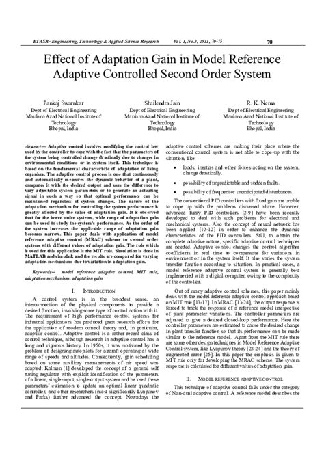 Pdf Effect Of Adaptation Gain In Model Reference Adaptive Controlled