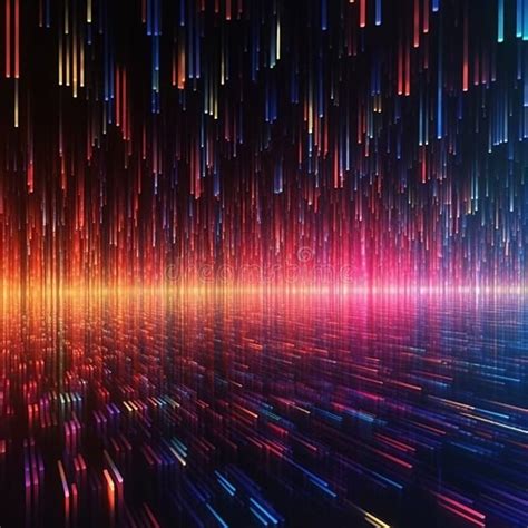 Descending Colored Beams Of Light Data Reflected Off A Dark Wet
