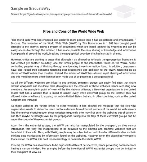 ⇉pros And Cons Of The World Wide Web Essay Example Graduateway