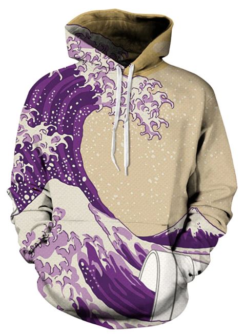 2018 New Fashion 3d Hooded Print Waves Hoodies Ocean Hoodie Pullover