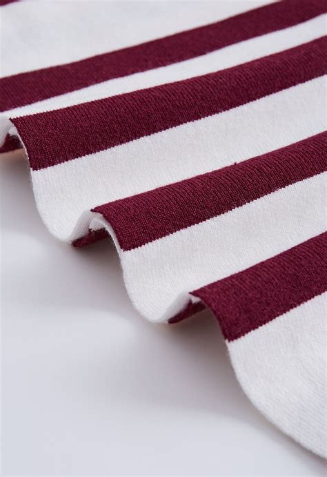 Stripe Print Turtleneck Knit Midi Dress In Burgundy Retro Indie And