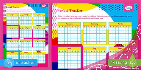 Colourful Period Tracker Professor Feito Twinkl