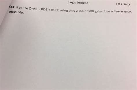 solved realize z ae bde bcef using only 2 input nor