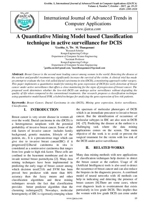 Pdf A Quantitative Mining Model Based Classification Technique In Active Surveillance For Dcis